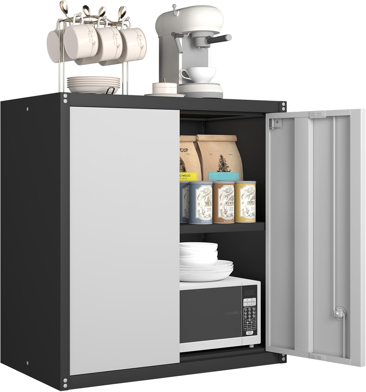 GREATMEET Metal Wall Cabinet, Wall Mounted Garage Cabinet, Locking ...