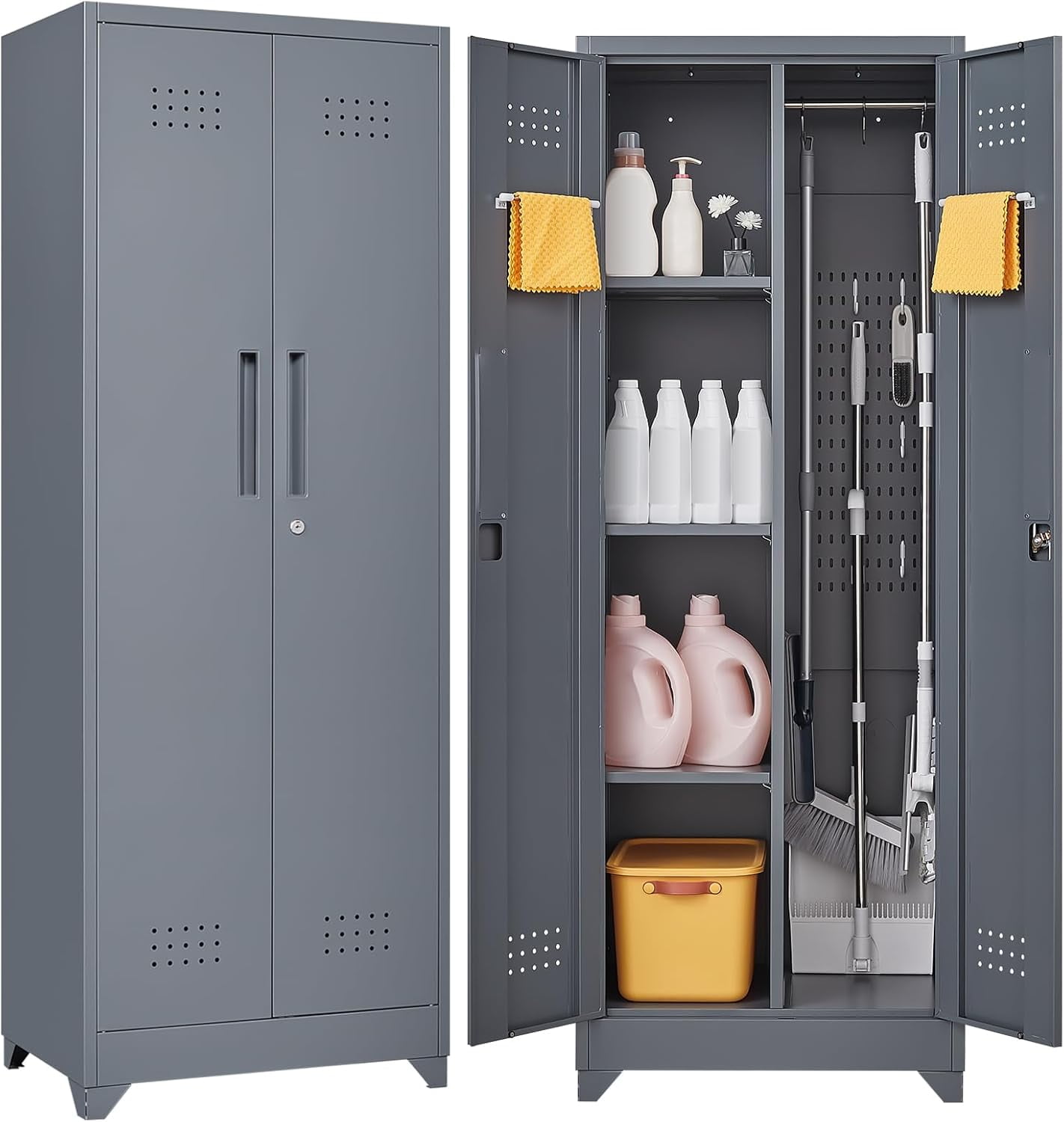 GREATMEET Utility Cabinet, 65" Cleaning Cabinet, Broom Storage Cabinet ...