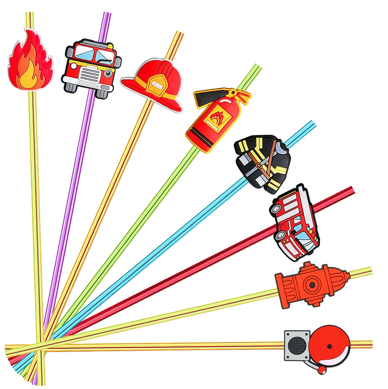 GREAWOD 24 PCS Fire Truck Party Favors Drinking Straws for Fire Truck ...