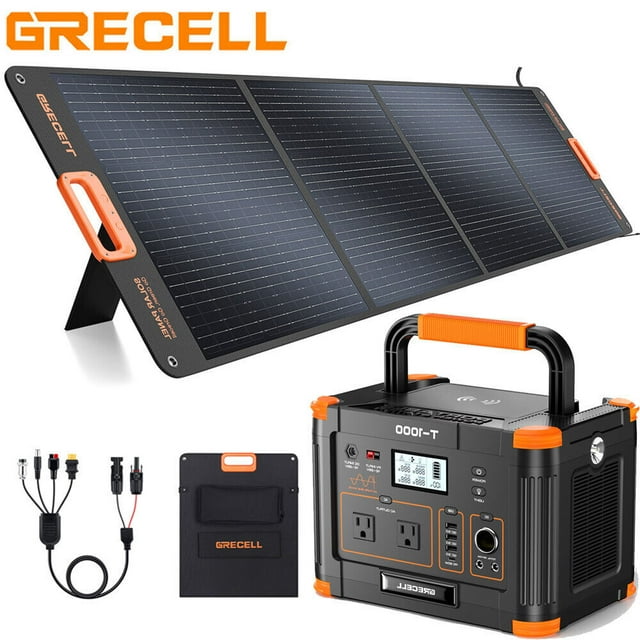 GRECELL 1000W Power Station + 200W Foldable Solar Panel Kits Set for RV ...