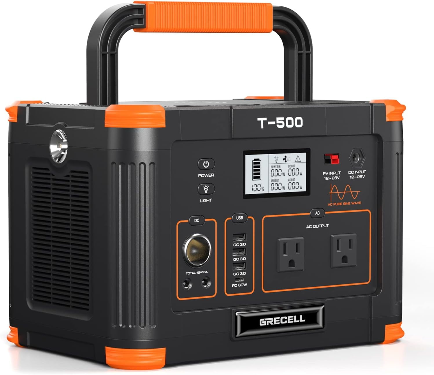 GRECELL Portable Power Station 500W Continuous, 1000W Peak, 519Wh ...