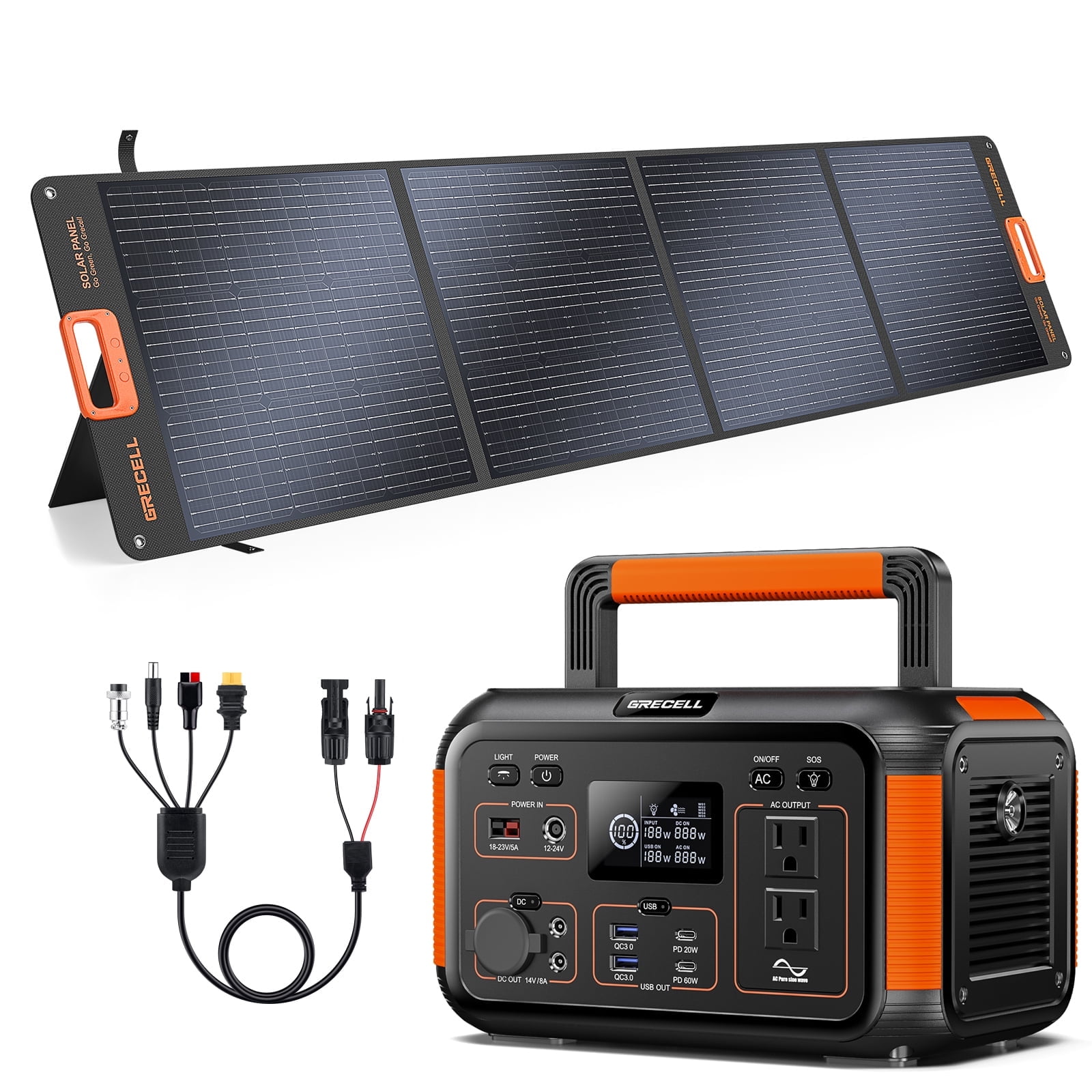 GRECELL 500W Portable Power Station with 200W Portable Solar Panel ...