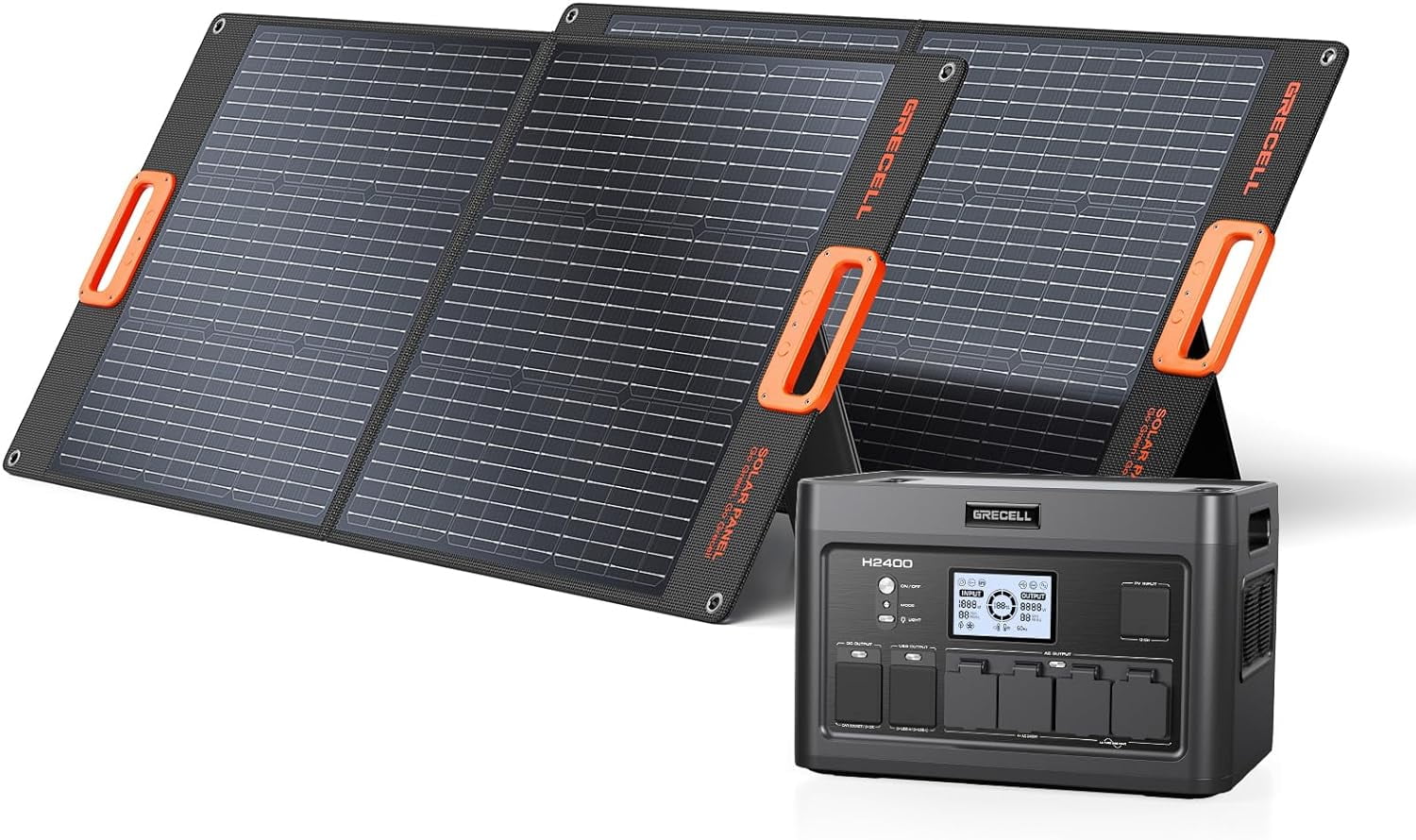 GRECELL Portable Power Station 2400W Solar Generator with 2 * 100W ...