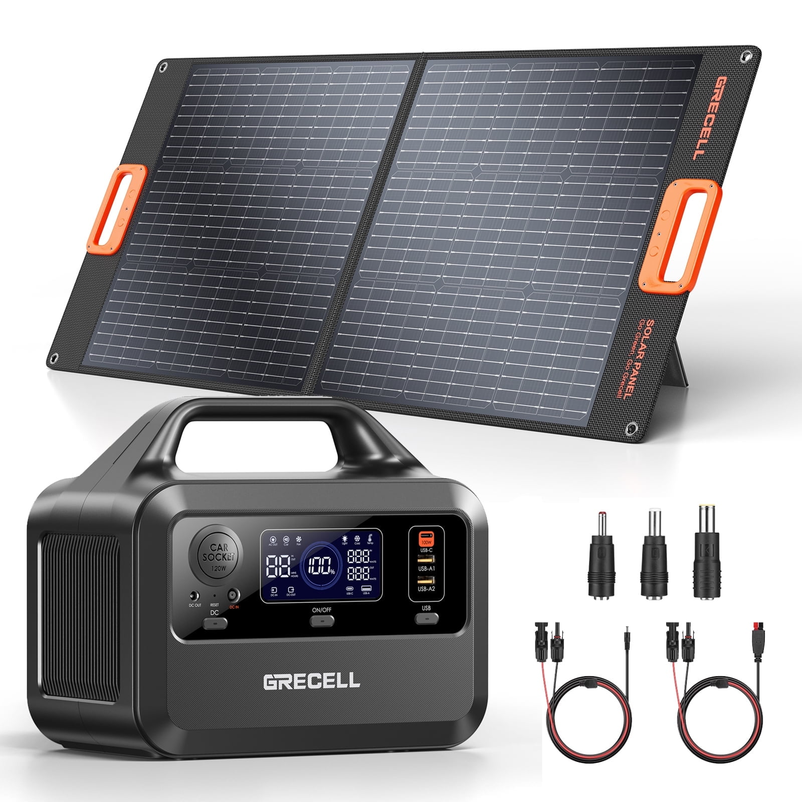 GRECELL Portable Power Station 300W with 100W Solar Panel ,230Wh LiFePO4 (LFP) Battery,1.5hrs ...