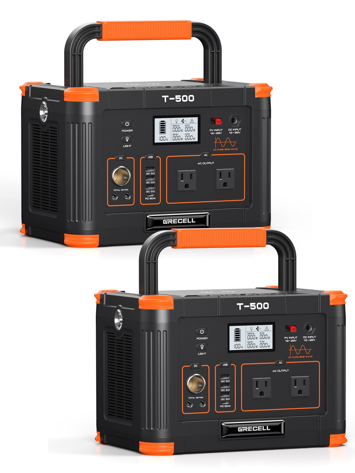 GRECELL Portable Power Station 500W (2 Pack), 519Wh/140400mAh Solar Generator Backup Lithium ...