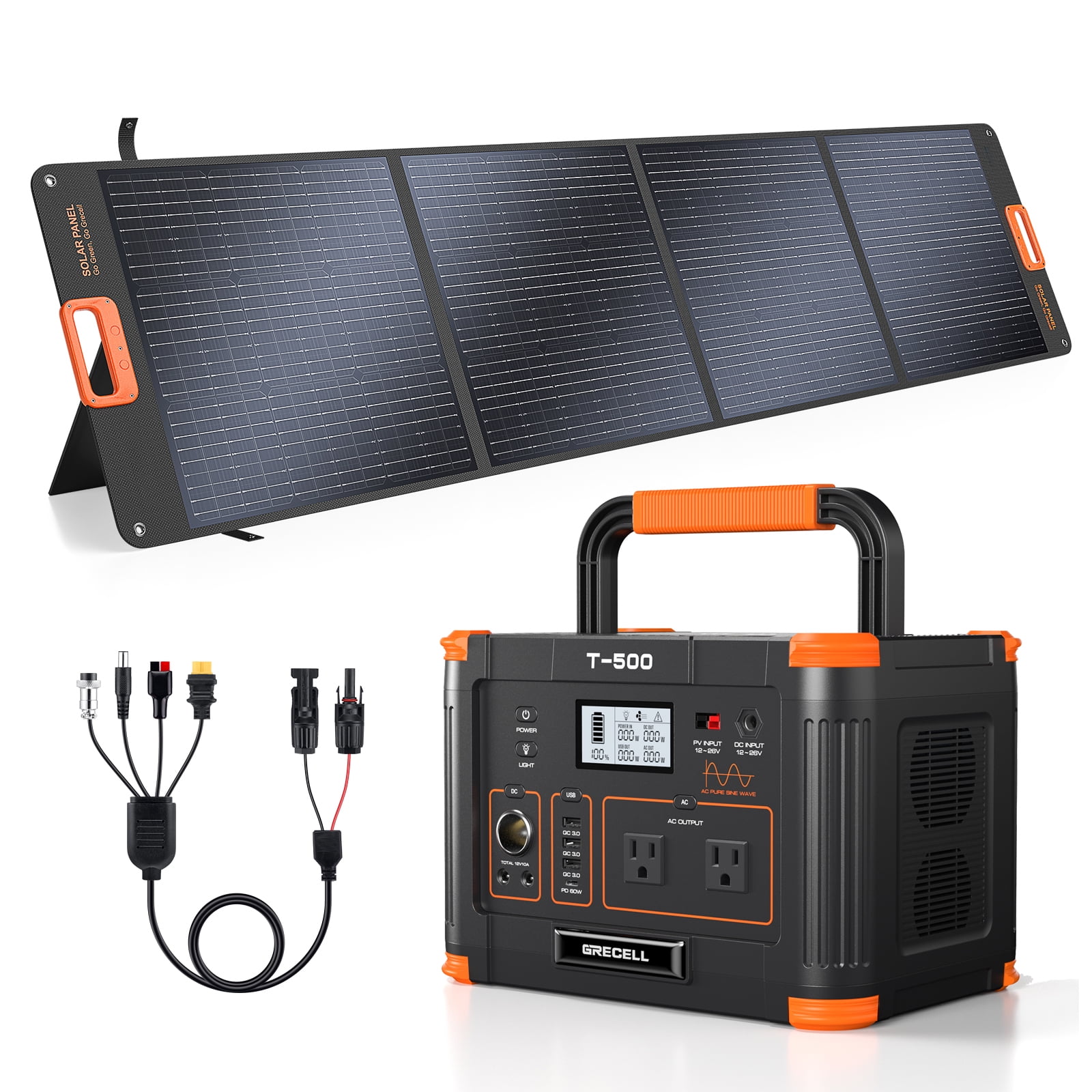 GRECELL Portable Power Station 500W WIth 200W Solar Panel, 519Wh ...