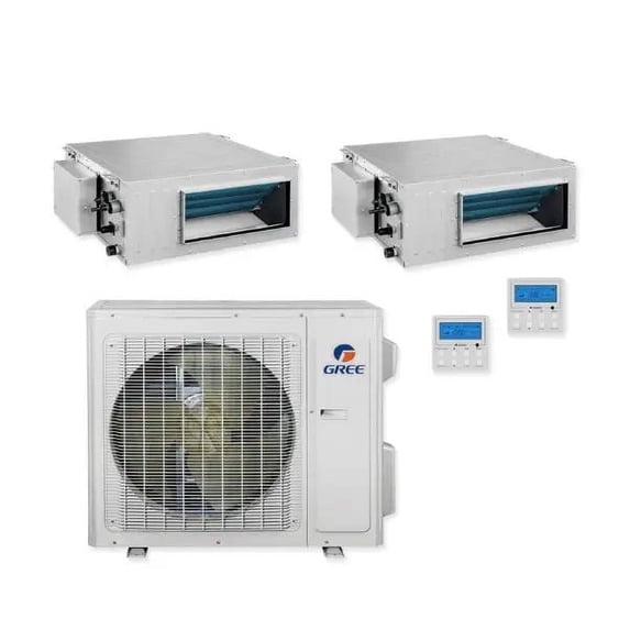 GREE Multi Gen2 Series 18,000 BTU 2-Zone Concealed Duct 9K+12K Ductless ...