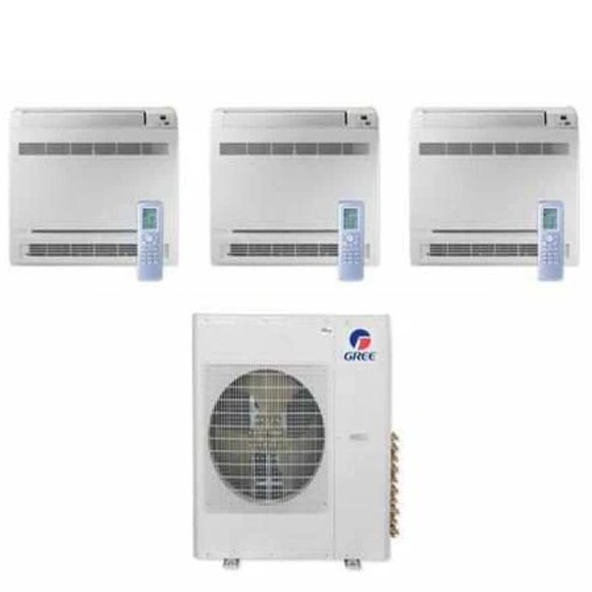 GREE Multi Gen2 Series 24,000 BTU 3-Zone Mini Floor Console 9K+9K+12K Ductless Mini-Split System ...