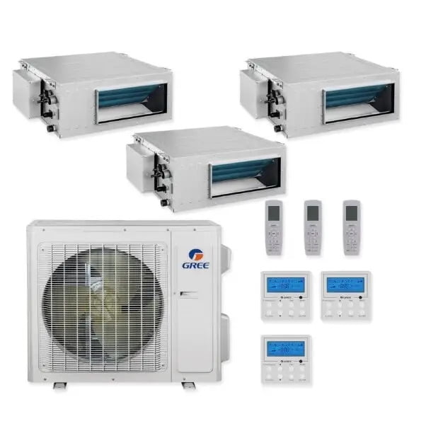 GREE Multi Gen2 Series 36,000 BTU 3-Zone Concealed Duct 9K+9K+12K ...