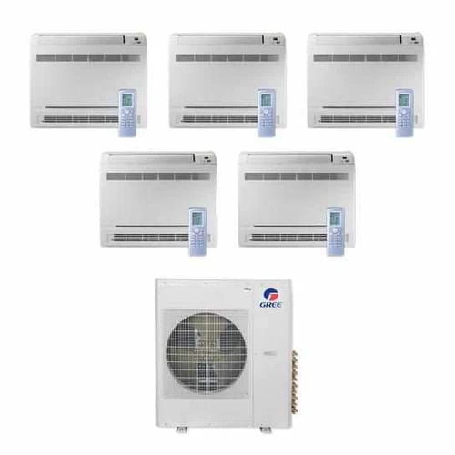 GREE Multi Gen2 Series 42,000 BTU 5-Zone Mini Floor Console 9K+9K+9K+9K+9K Ductless Mini-Split ...