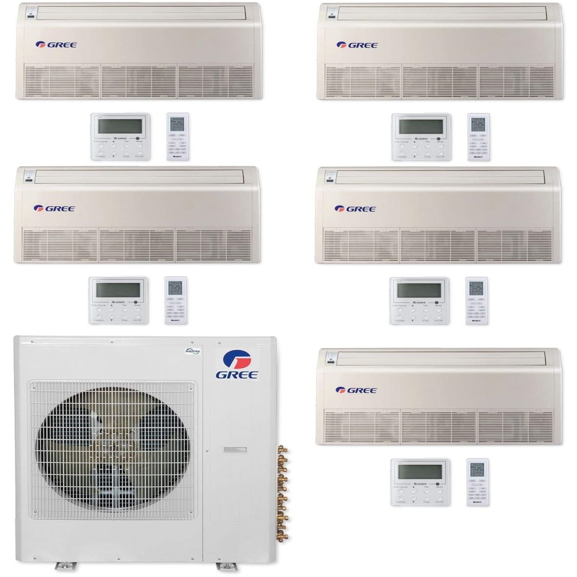 GREE Multi Gen2 Series 42,000 BTU 5-Zone Universal Floor/Ceiling 9K+9K+9K+9K+9K Ductless Mini ...