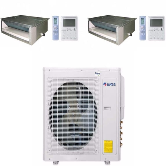 GREE Multi+ Ultra Series 18,000 BTU 2-Zone Concealed Duct 9K+9K ...