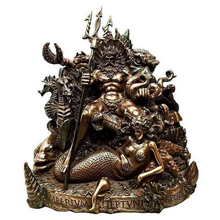 Neptune God Statue Poseidon Greek God Of The Sea Neptune Bronze Color