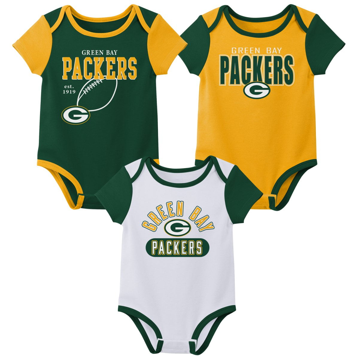 GREEN BAY PACKERS Infant Tm1&2 Color Cotton Short Sleeve Onesie 3PK Boy ...