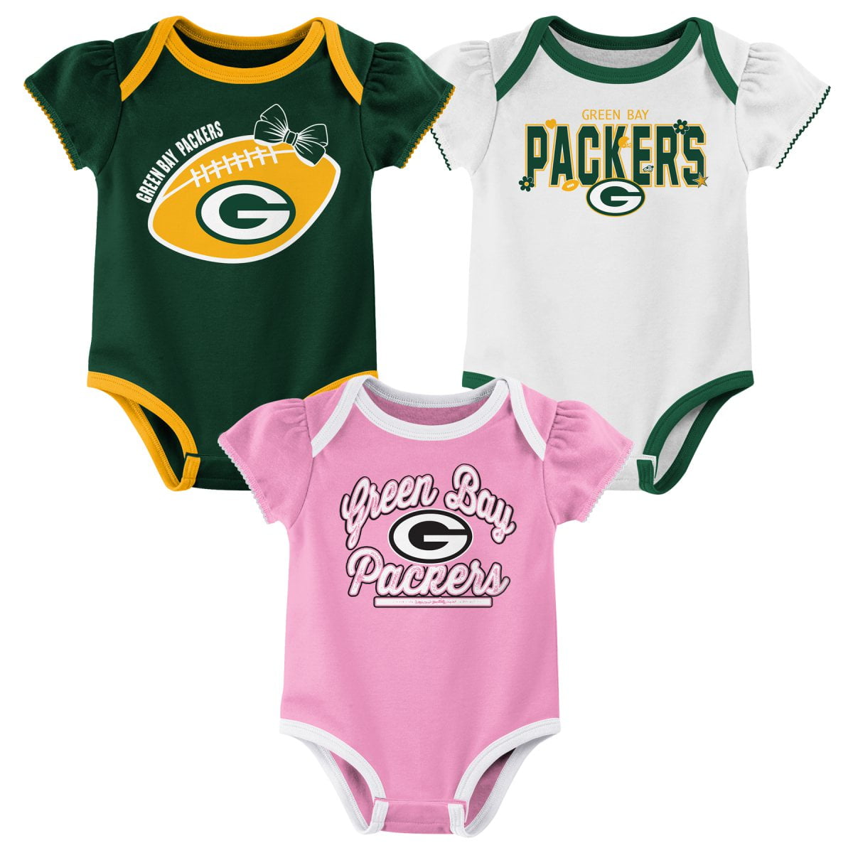 GREEN BAY PACKERS Infant Tm1&2 Color Cotton Short Sleeve Onesie 3PK ...