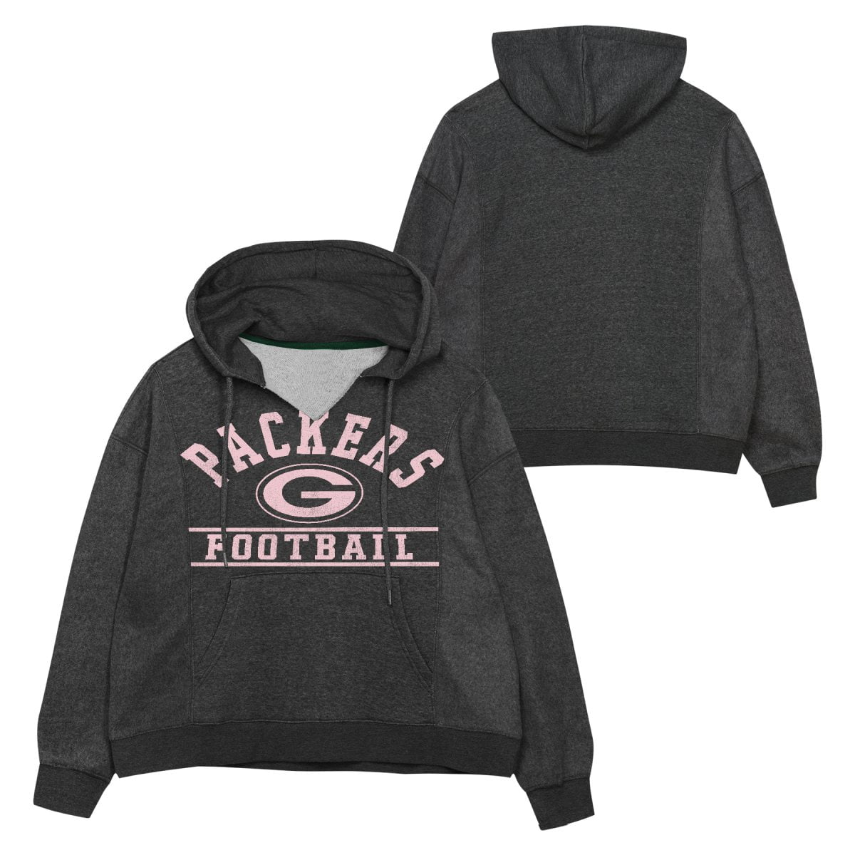GREEN BAY PACKERS Juniors Grey Color Synthetic Fleece Hoodie Pink Arch ...