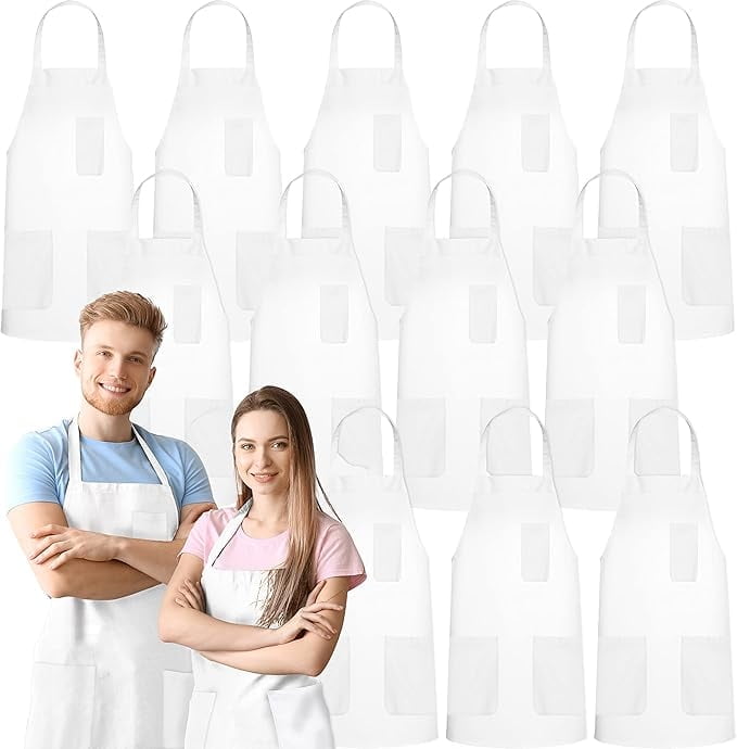 GREEN LIFESTYLE 12 Pack Bib Apron - Unisex White Aprons, Machine ...