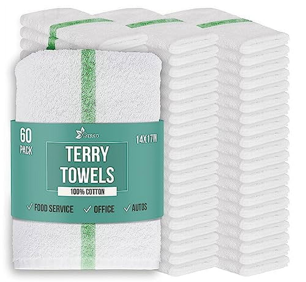 GREEN LIFESTYLE Green Striped Terry Towels, White Rags, Bar Towels, 100 ...