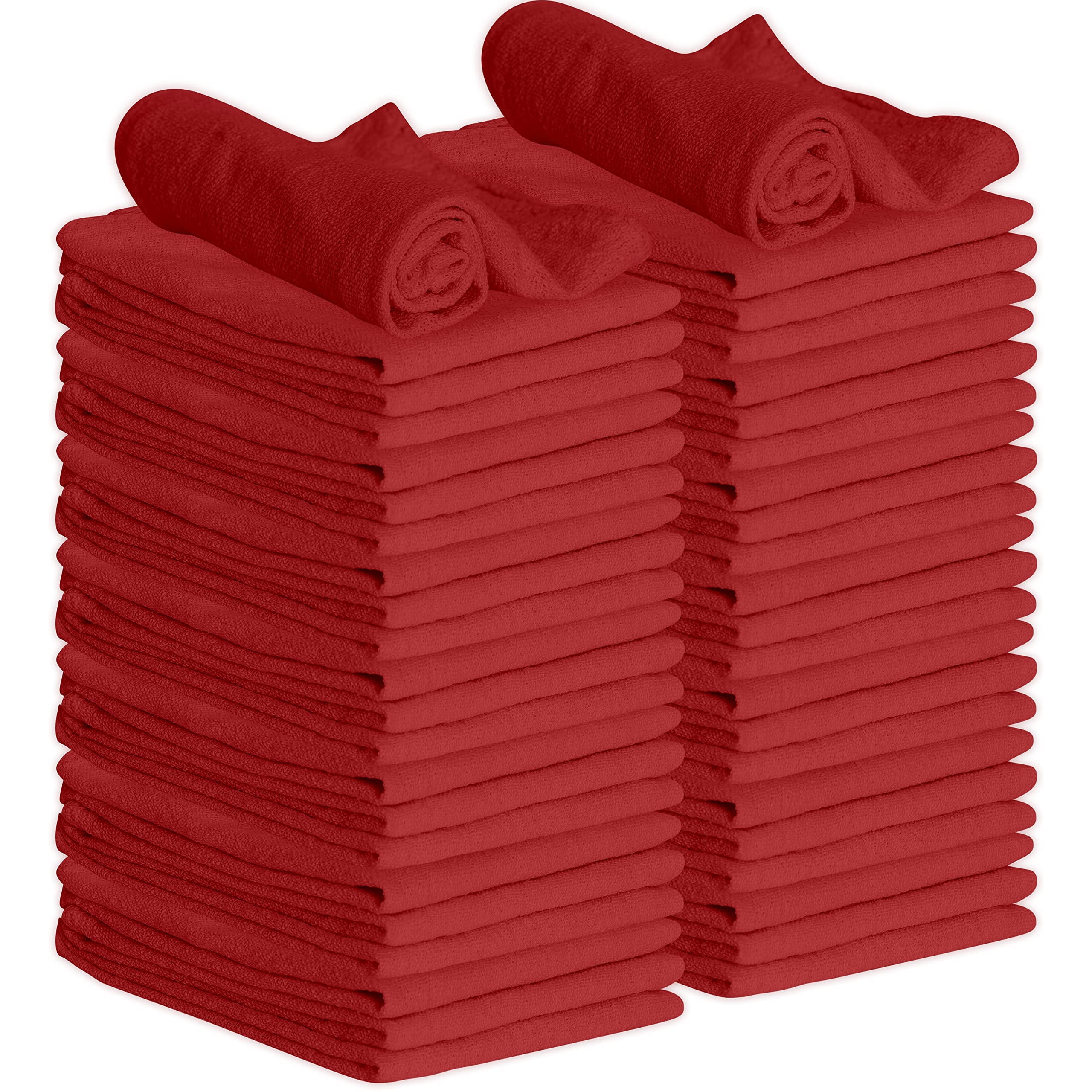 GREEN LIFESTYLE Red Shop Towels 12x14, 50 Pack, 100% Cotton Super ...