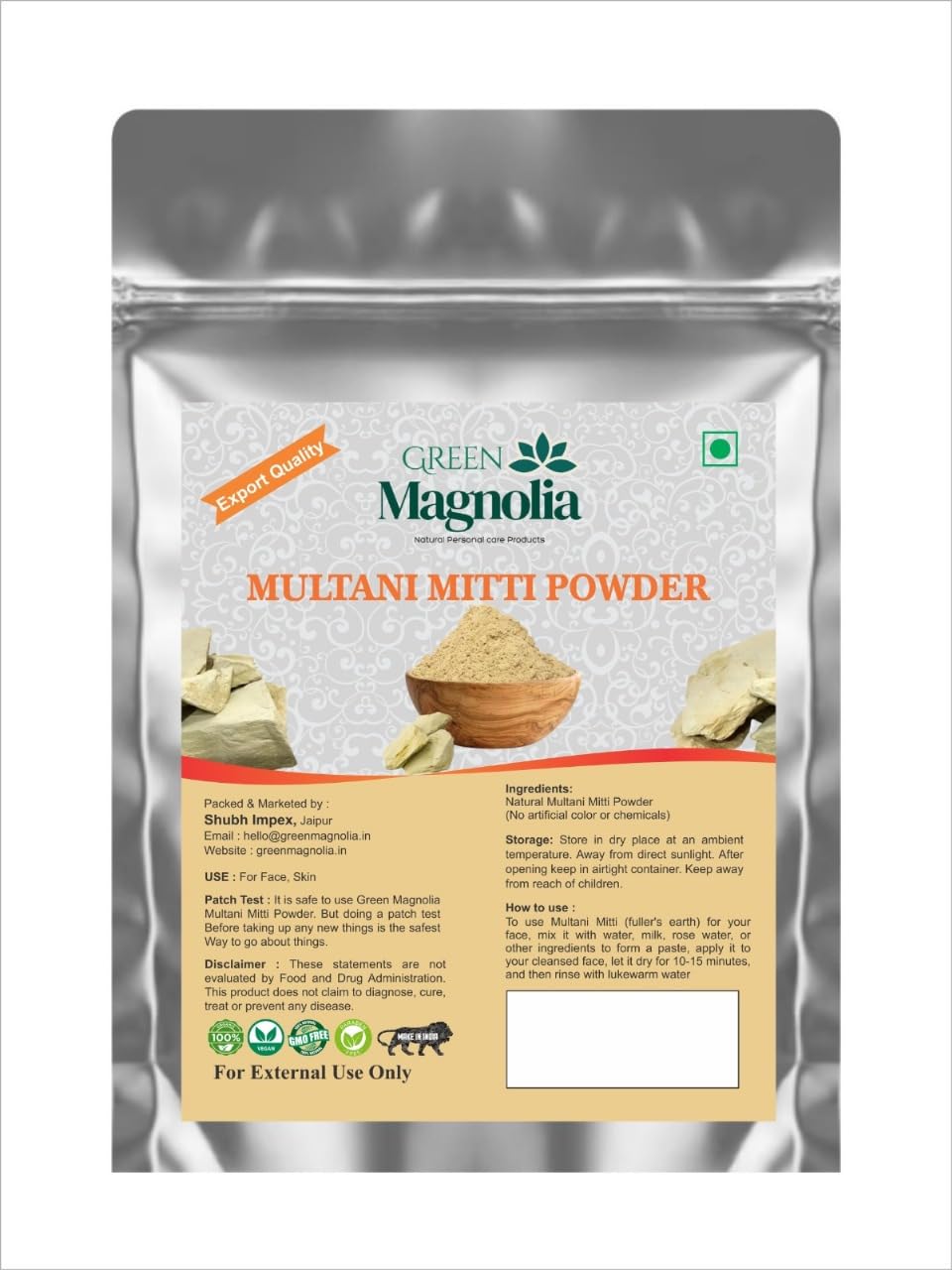 GREEN MAGNOLIA Skin and Face Multani Mitti Powder Face Pack 50 Grams No ...