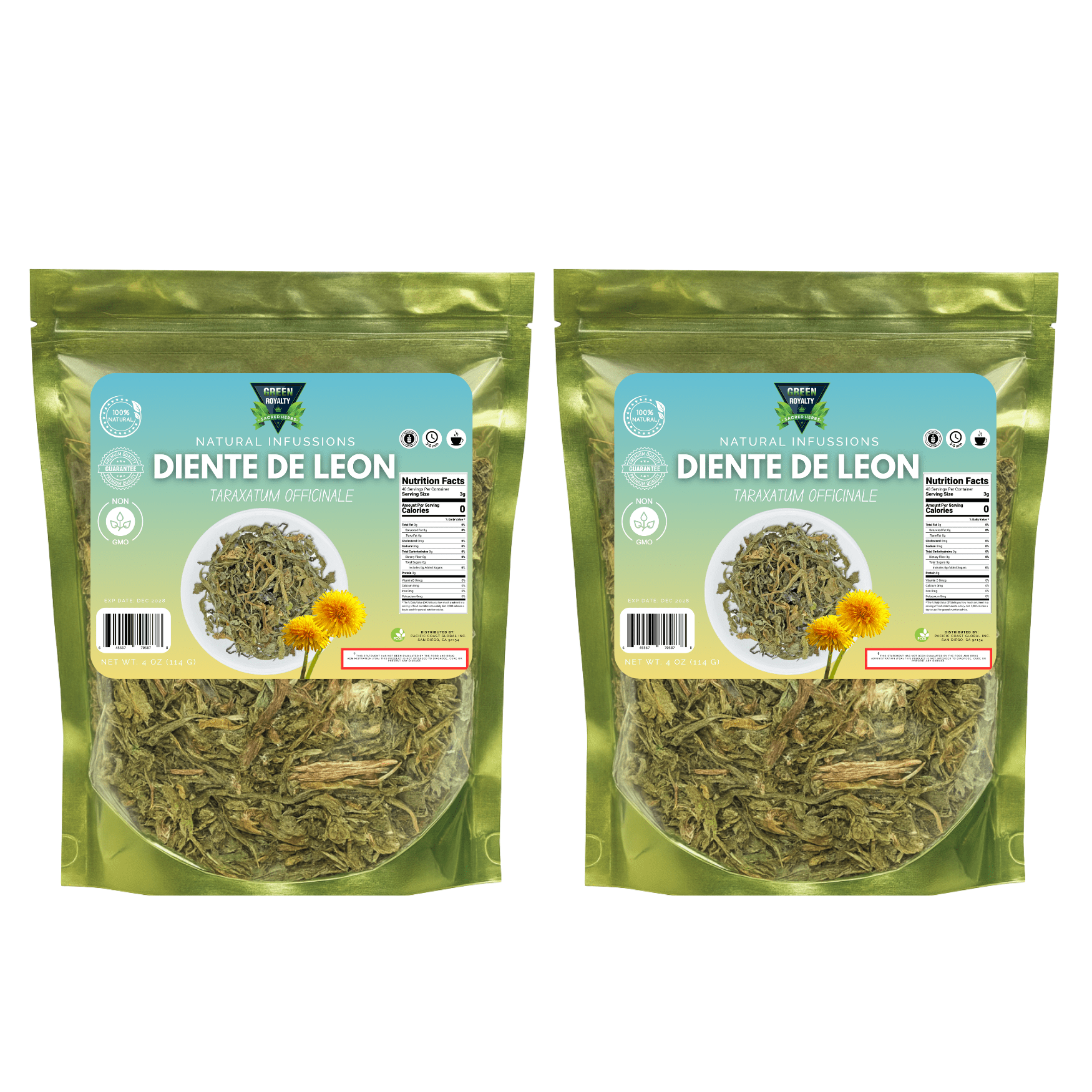 Green Royalty- Dandelion Herbal InfusIon 2pk (8 oz) - Walmart.com