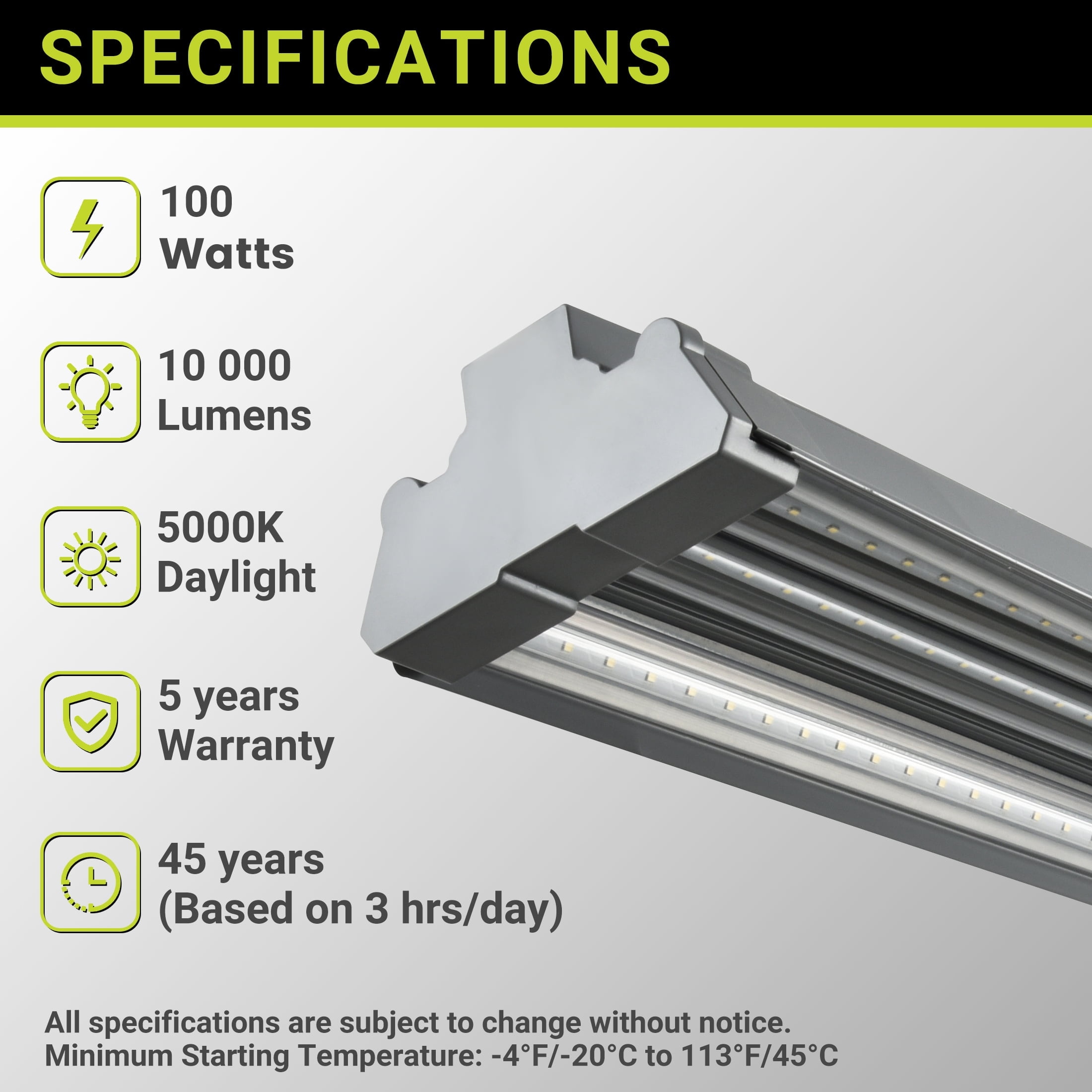 GREEN WATT 4-FT LED Shop Light, 100W, 10K Lumen, Daylight, Grey, Swivel ...