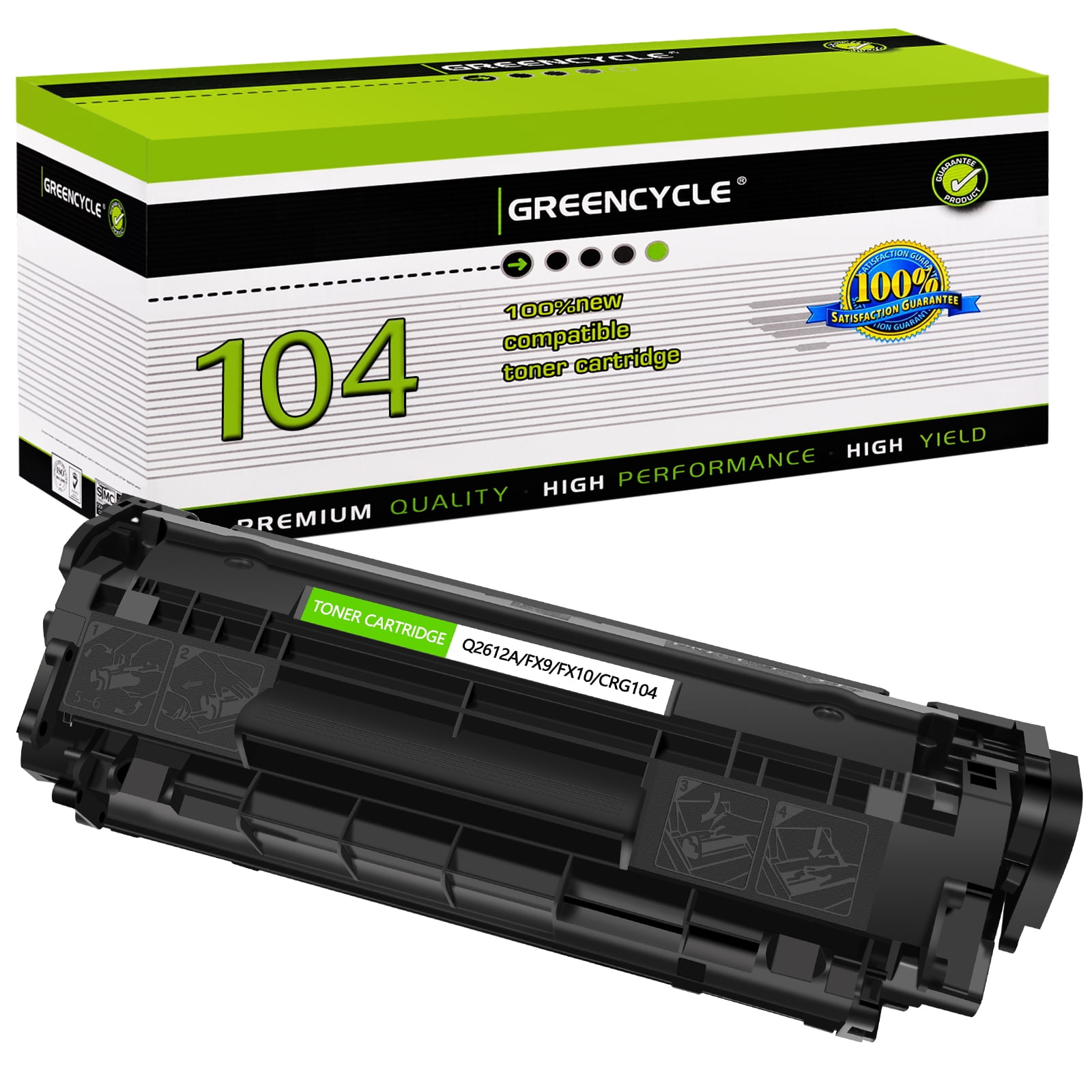 GREENCYCLE 1 Pack CRG104 Compatible Black Toner Cartridge Replacement for Canon 104 C104 FX9 ...