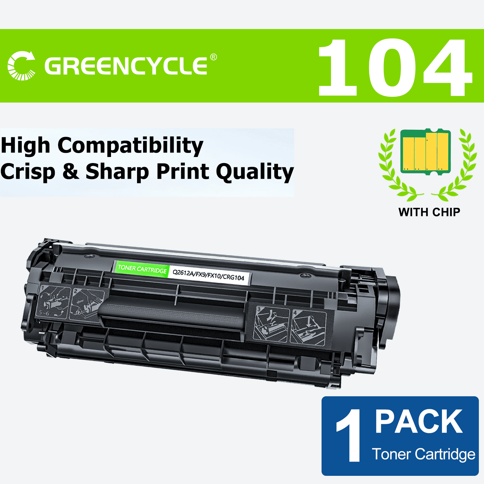 GREENCYCLE 1 Pack CRG104 Compatible Black Toner Cartridge Replacement ...