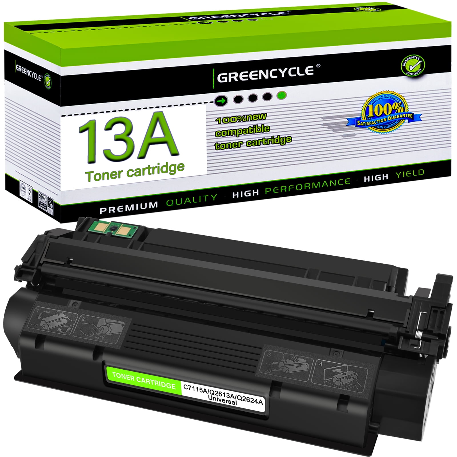 GREENCYCLE 1 Pack Compatible for HP 13A Q2613A 15A C7115A Black Toner ...