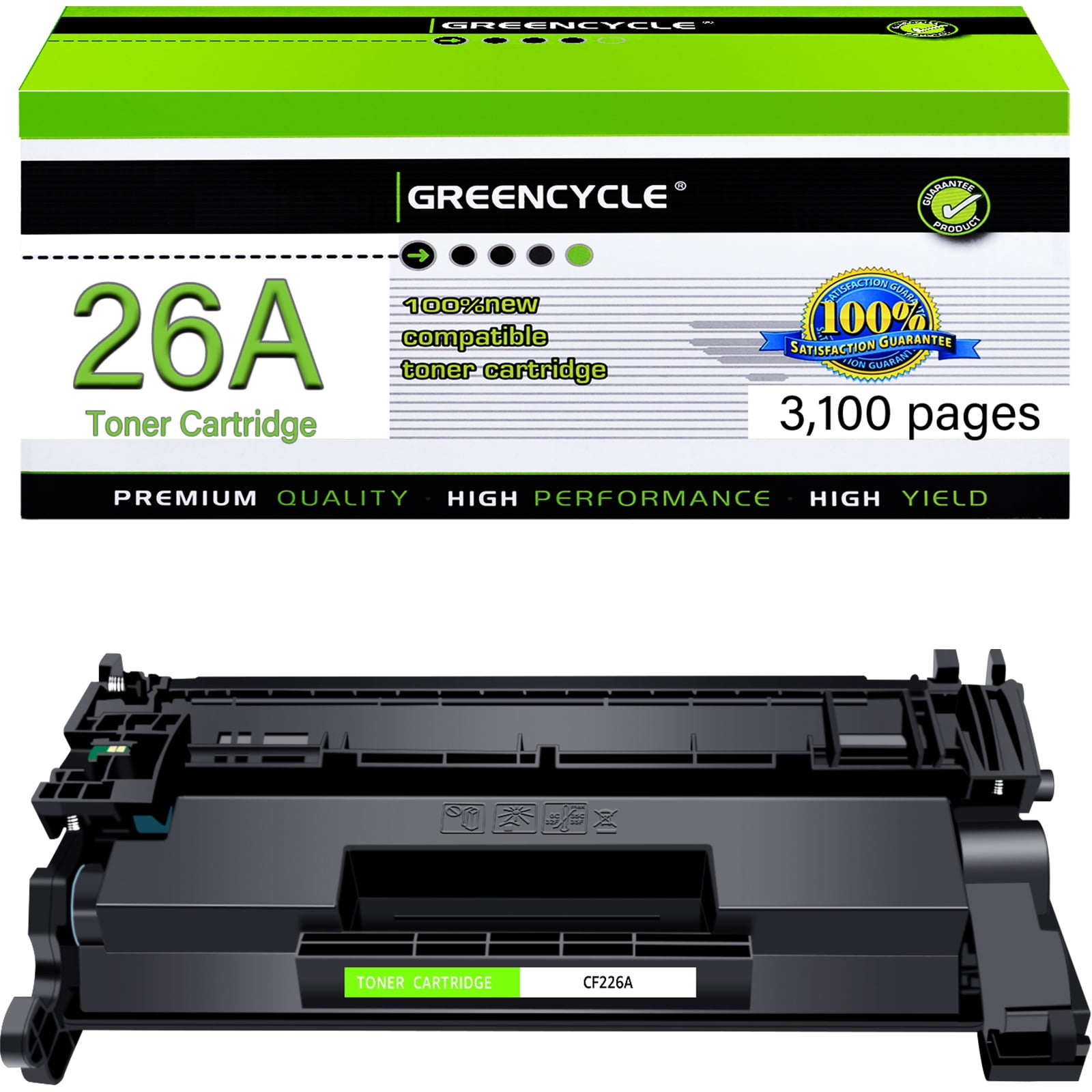 GREENCYCLE 1 Pack Compatible for HP 26A CF226A Black Toner Cartridge ...