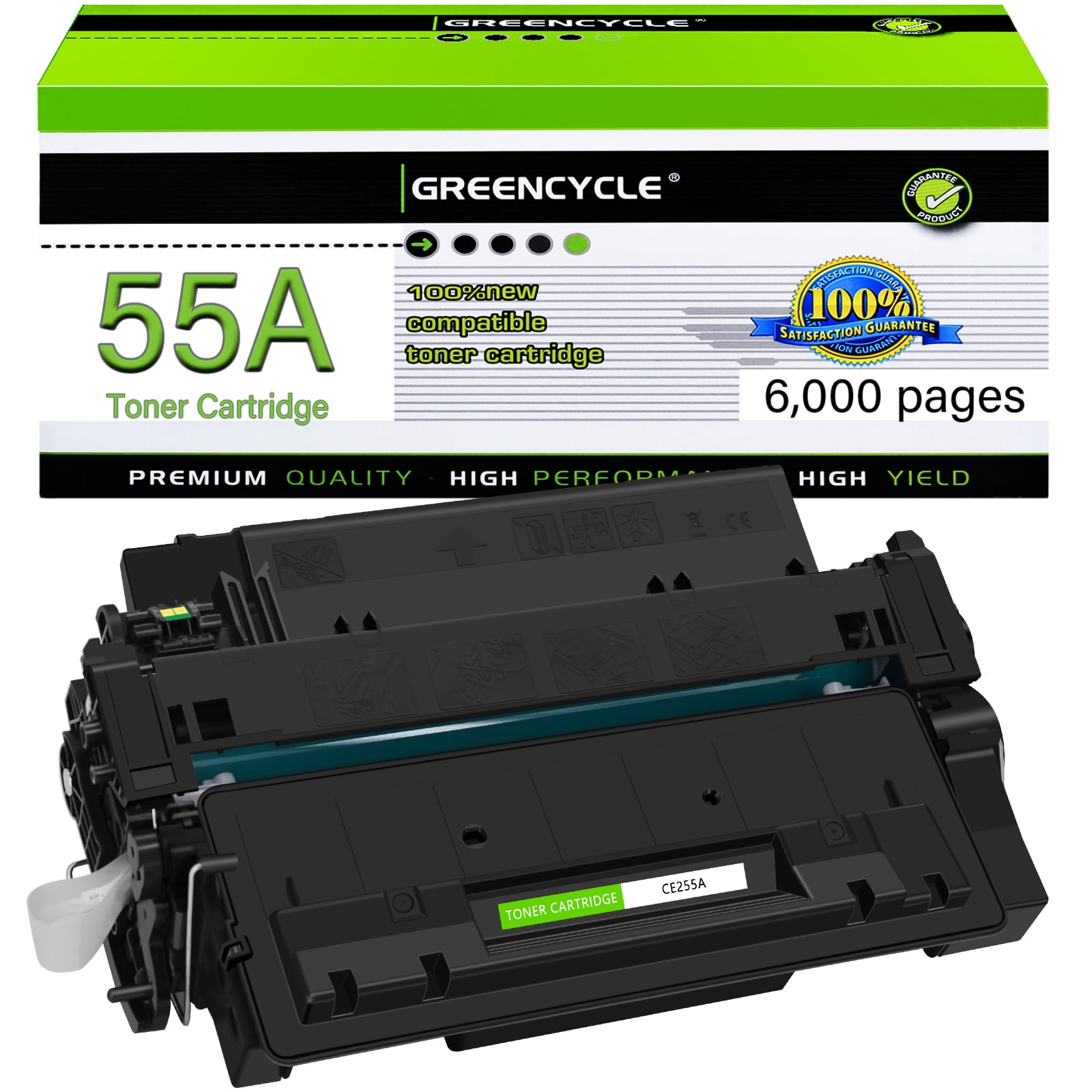 GREENCYCLE 1 Pack Compatible for HP 55A CE255A Black Toner Cartridge ...