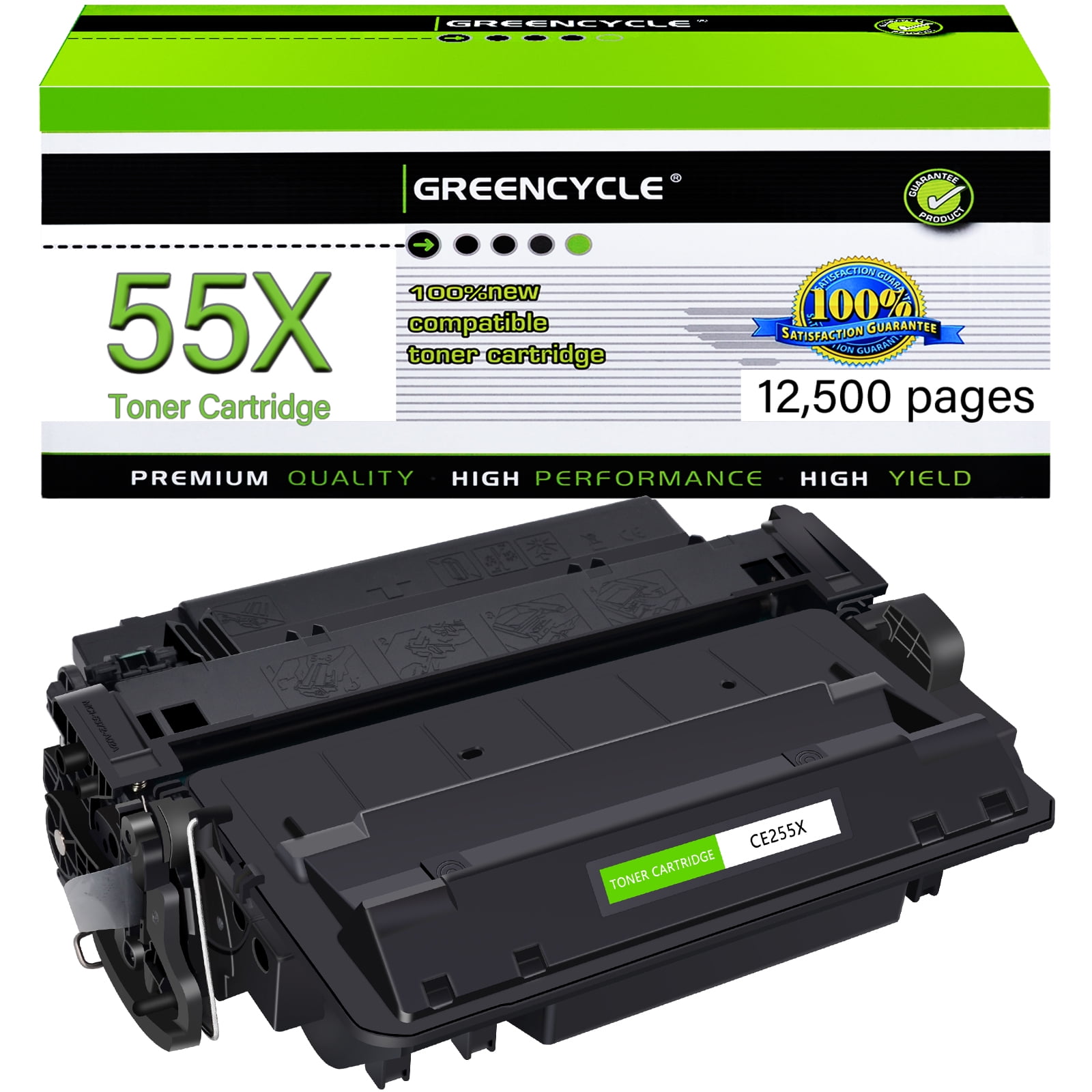 GREENCYCLE 1 Pack Compatible for HP 55X CE255X 55A CE255A Black Toner ...