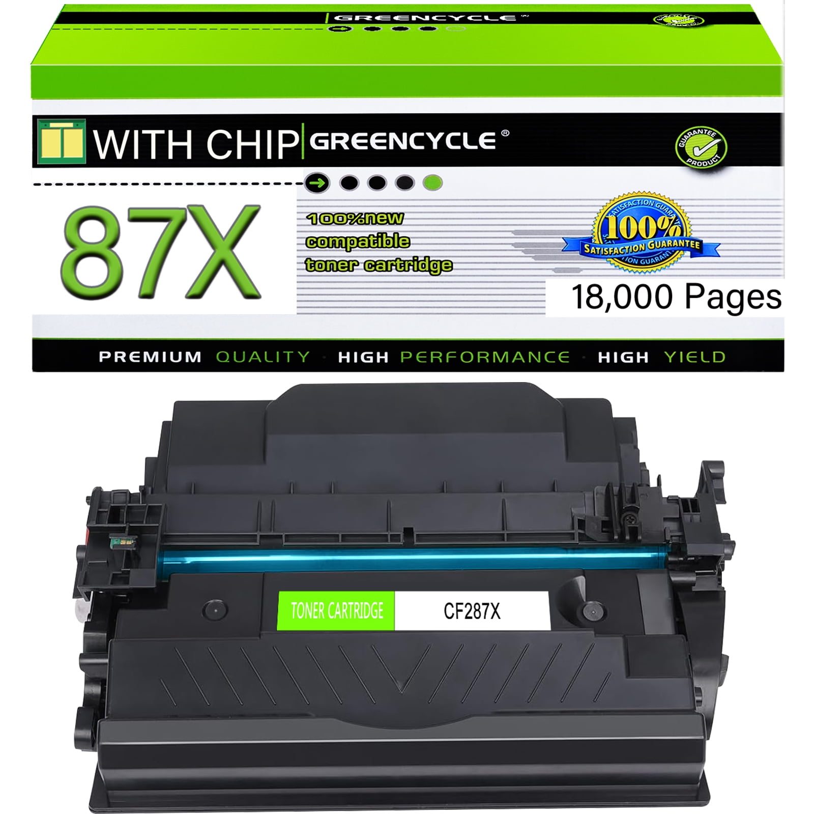 GREENCYCLE 1 Pack Compatible for HP 87X CF287X 87A CF287A Black Toner ...