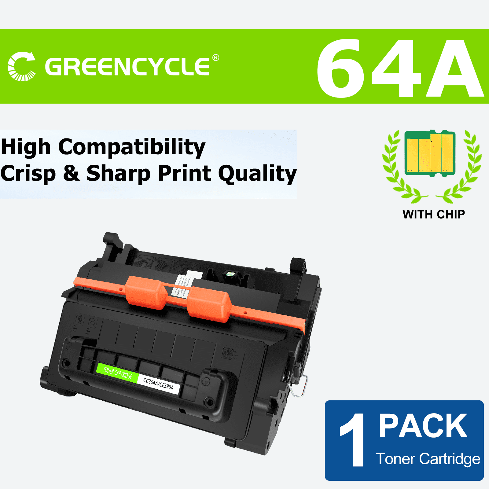 GREENCYCLE 1 Pack Compatible for HP 64A CC364A Black Toner Cartridge ...