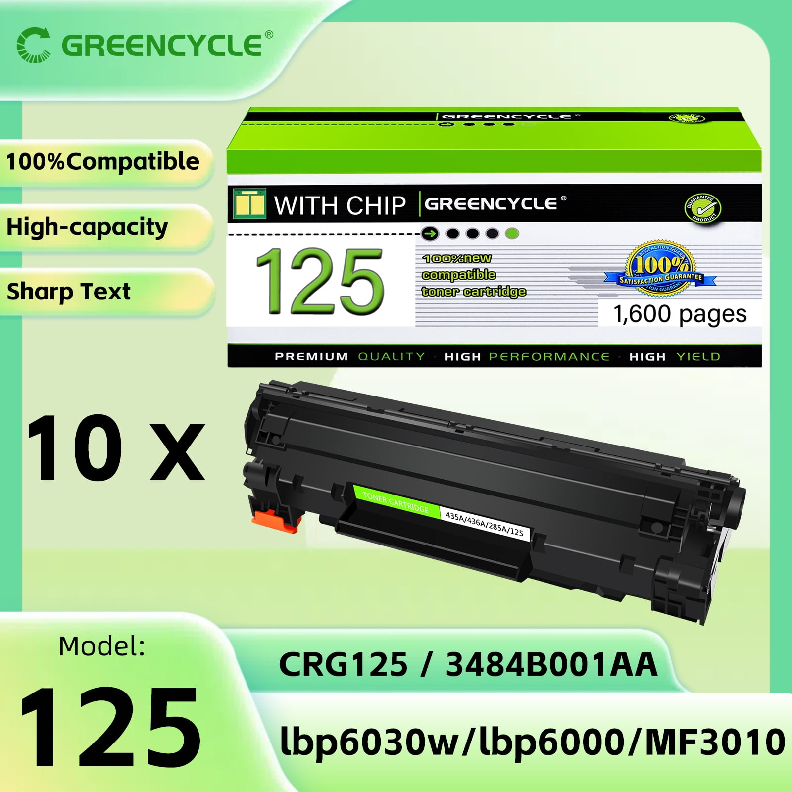 GREENCYCLE 10 Pack CRG125 Compatible Toner Cartridge Replacement for ...