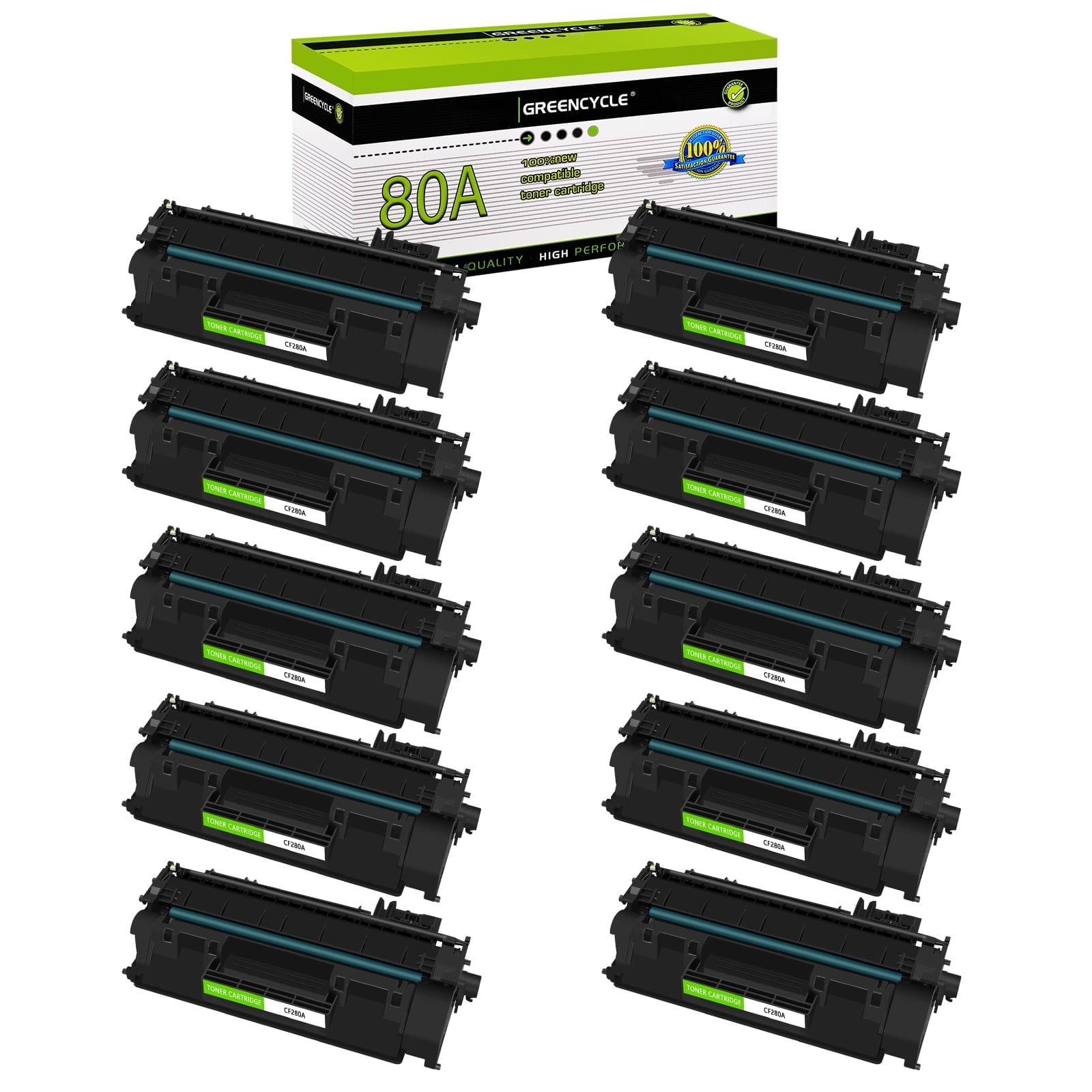 GreenCycle 10 Pack Black Toner Cartridge Replacement, Compatible HP 80A ...