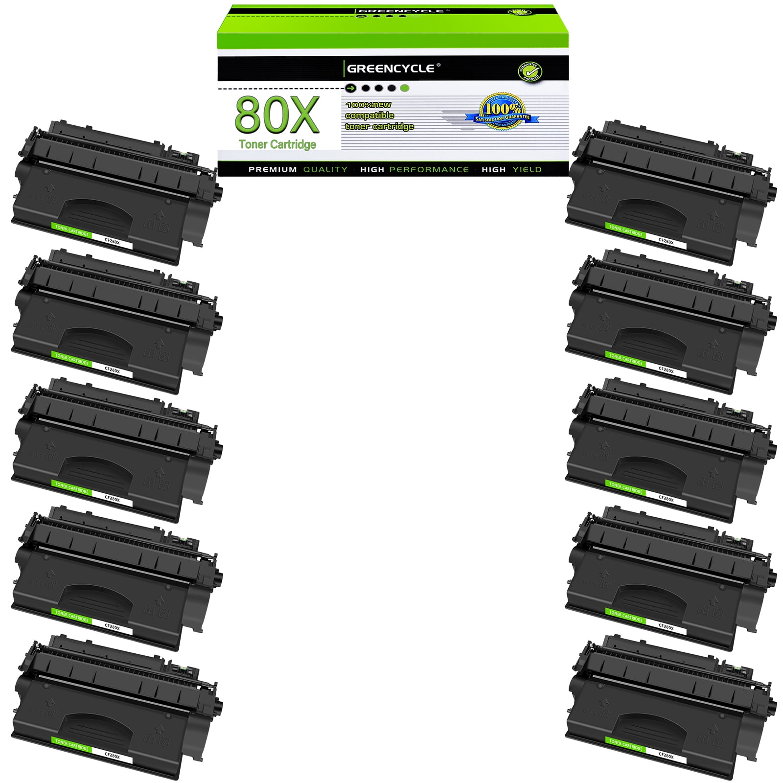 GREENCYCLE 10 Pack Compatible CF280X Black Toner Cartridge Replacement ...