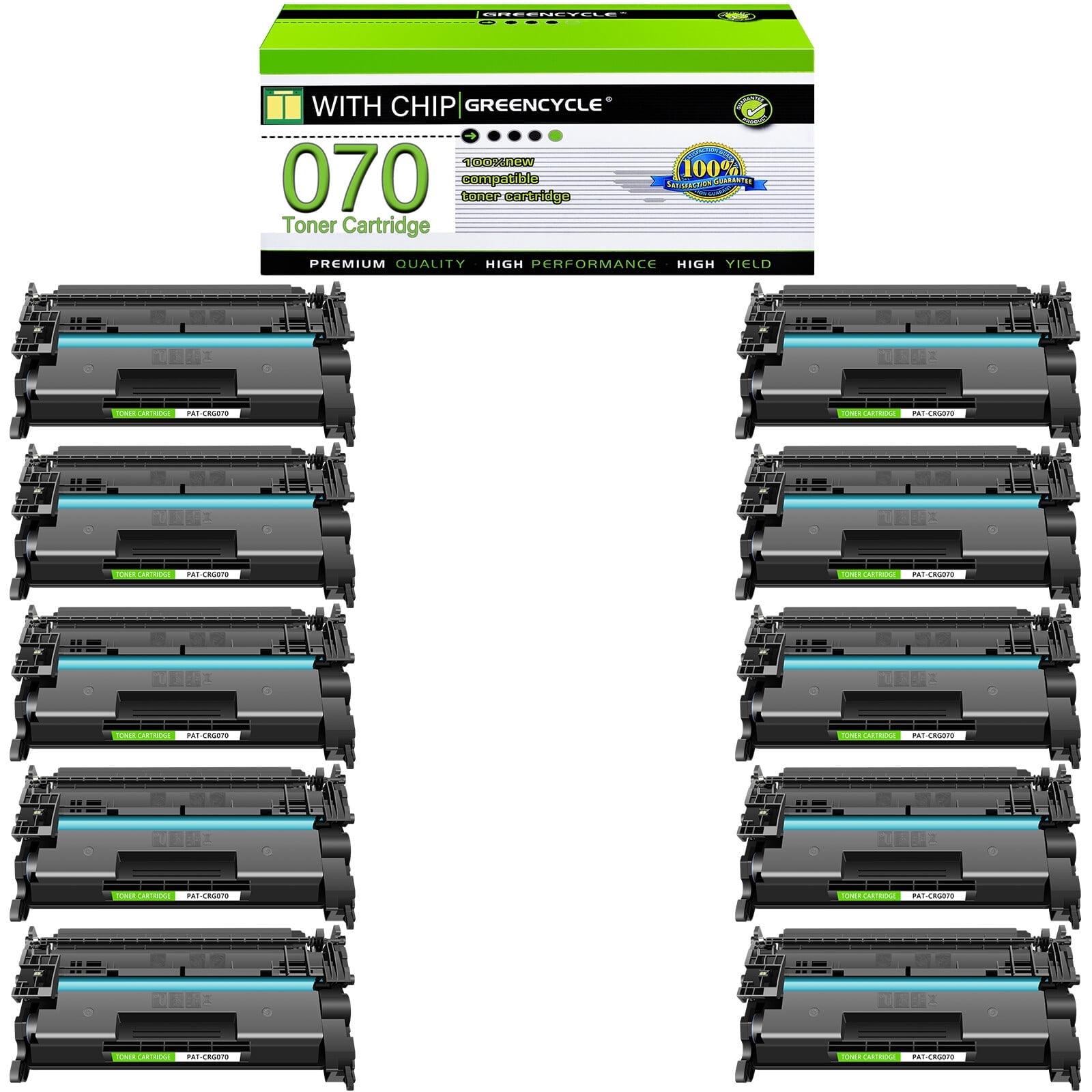 GREENCYCLE 10 Pack Compatible for Canon 070 CRG070 CRG-070 Black Toner ...