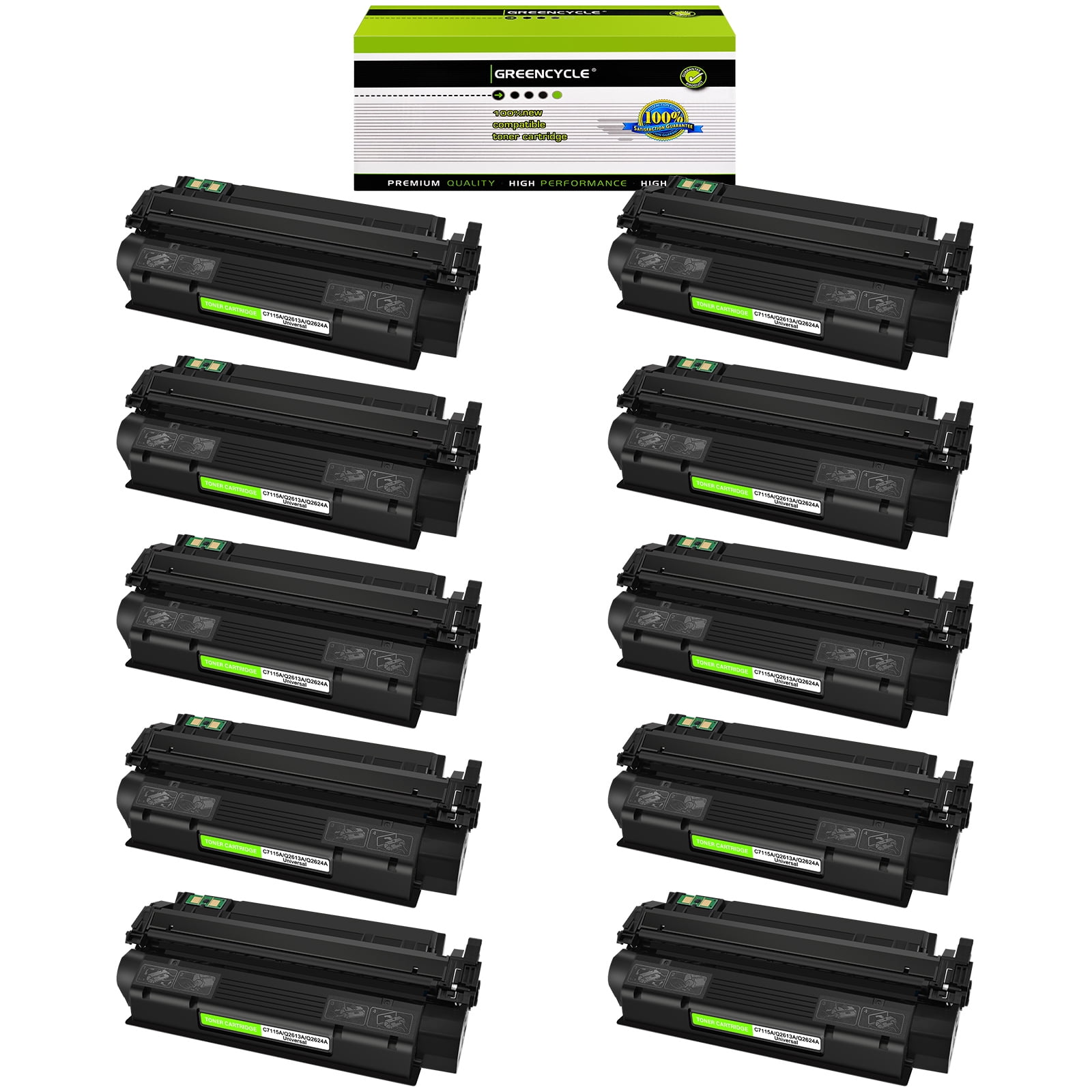 GREENCYCLE 10 Pack Compatible for HP 13A Q2613A 15A C7115A Black Toner ...