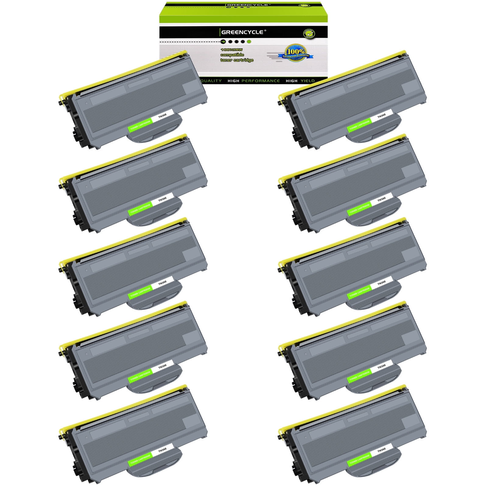 GREENCYCLE 10 Pack Compatible for Brother TN360 TN330 Black Toner ...