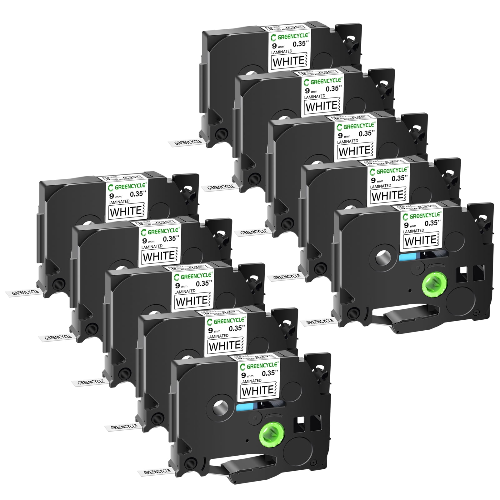 GREENCYCLE 10PK Compatible for Brother P Touch TZ Tape TZe-221 TZ221 Laminated Black on White ...