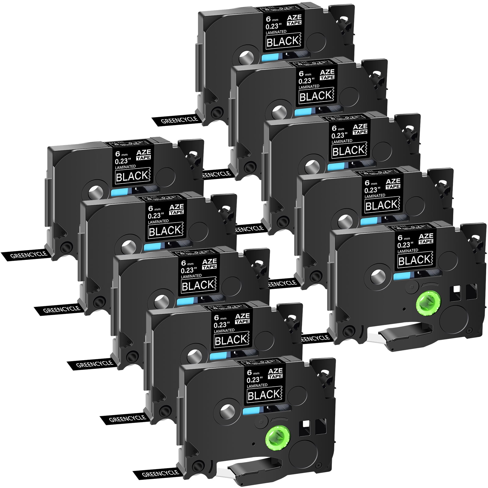 GREENCYCLE 10PK Compatible for Brother P-touch White on Black 6mm 8m TZ ...