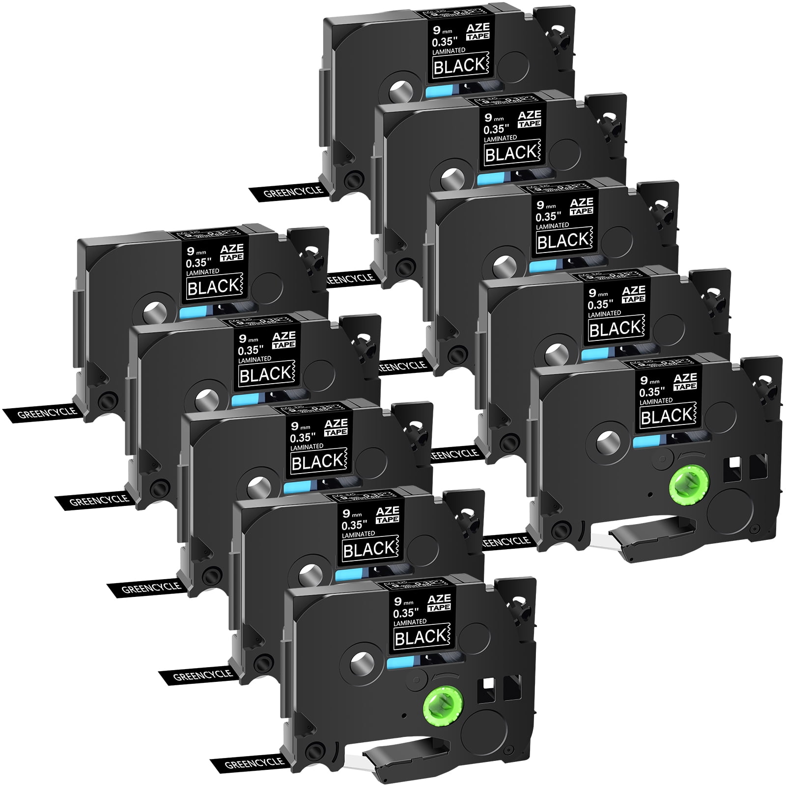 GREENCYCLE 10PK Compatible for Brother P-touch White on Black 9mm 8m TZ ...