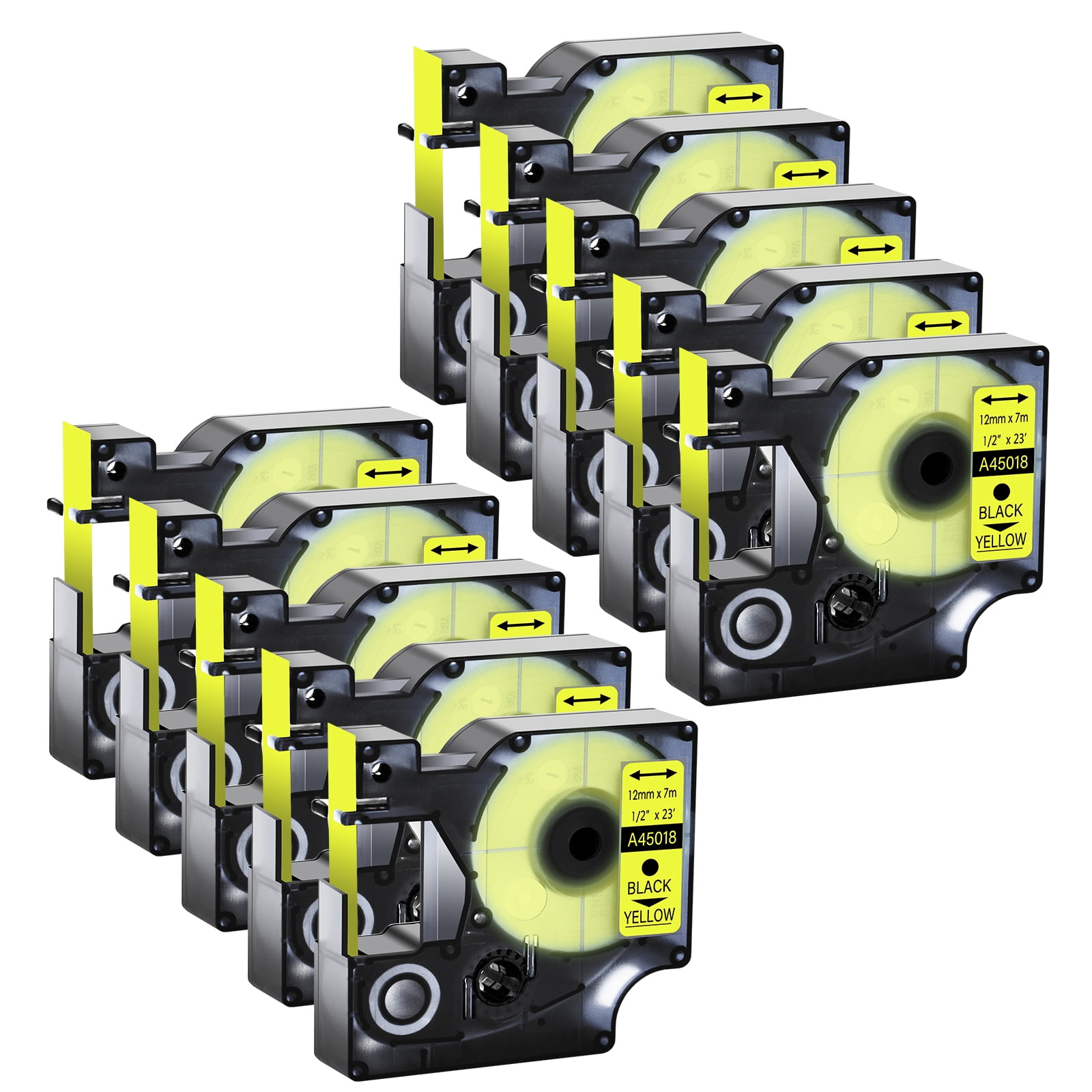 GREENCYCLE 10PK Compatible for DYMO D1 Label Tape 45018 12mm Black on ...