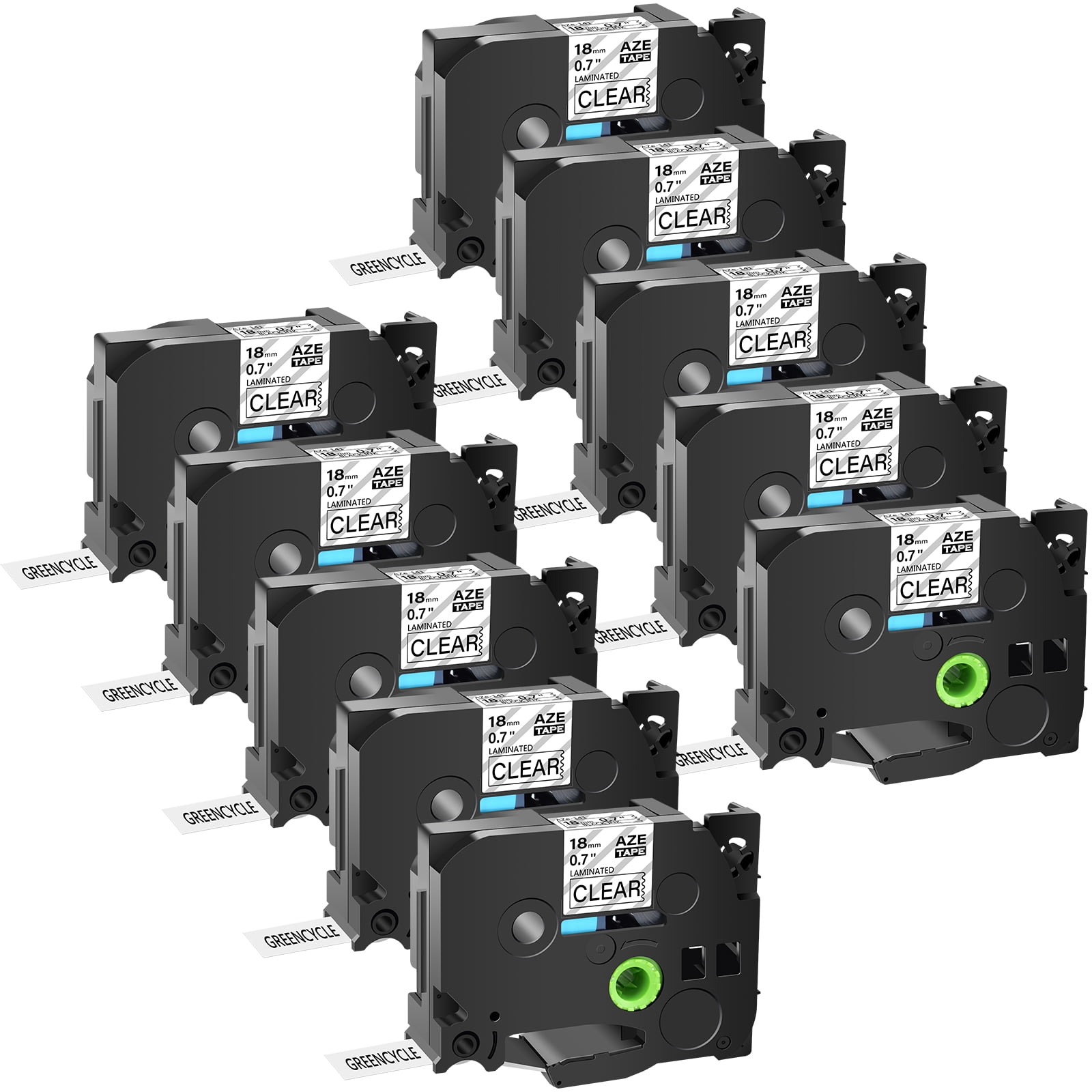 GREENCYCLE 10PK Compatible for Brother P-touch Black on Clear 18mm TZ ...