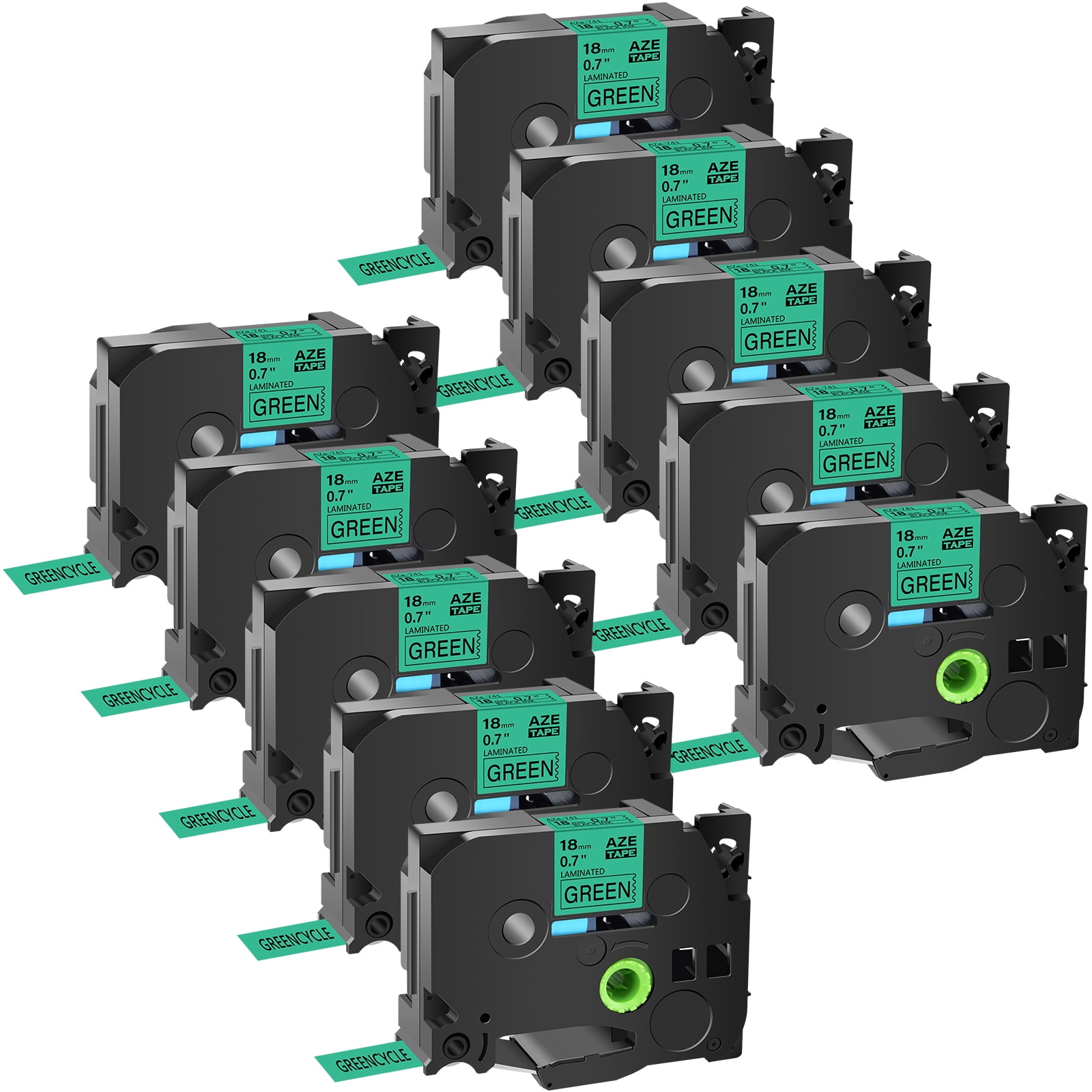 GREENCYCLE 10PK Compatible for Brother P-touch Black on Green 18mm TZ ...