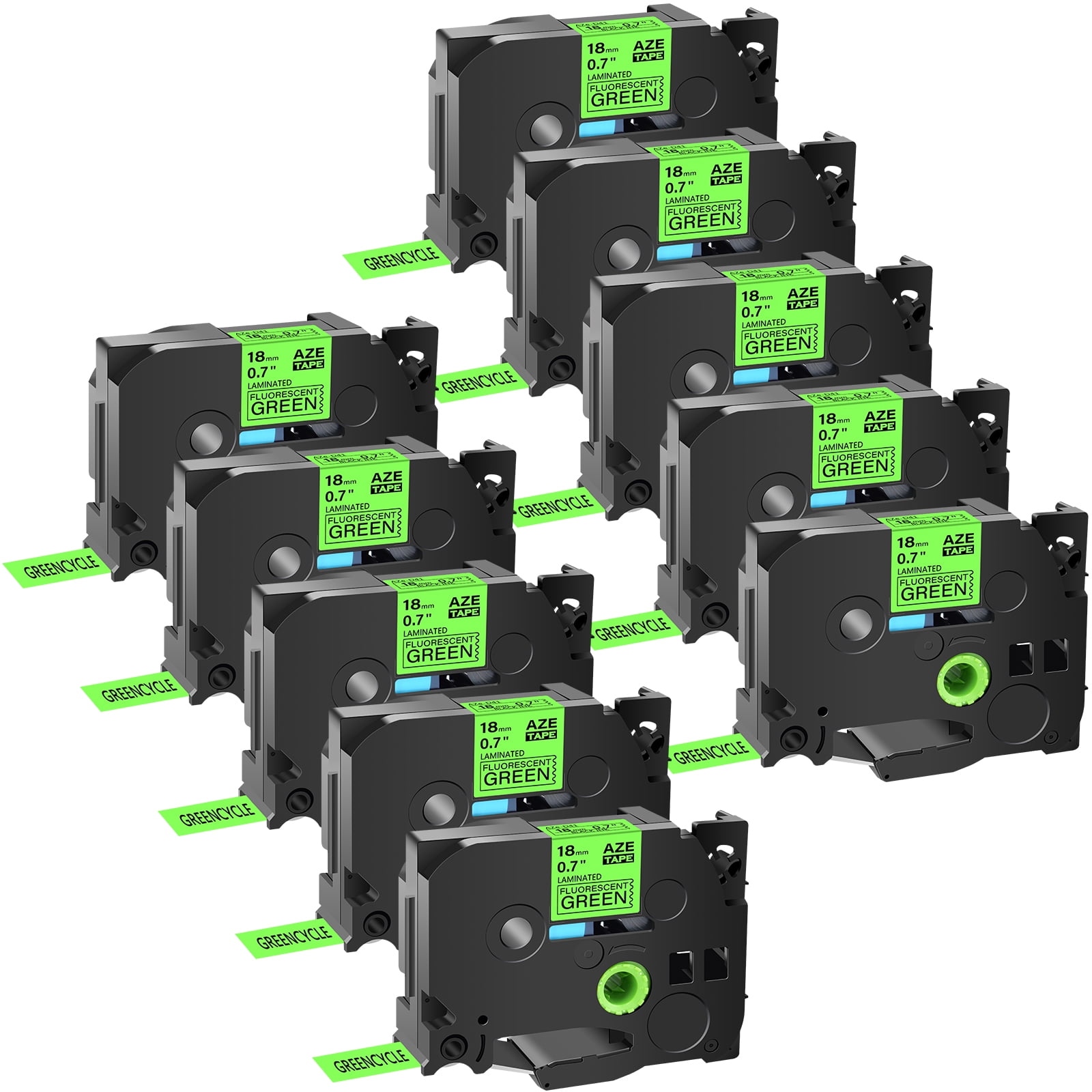 GreenCycle Compatible Label Tapes, Black on Fluorescent Green ...