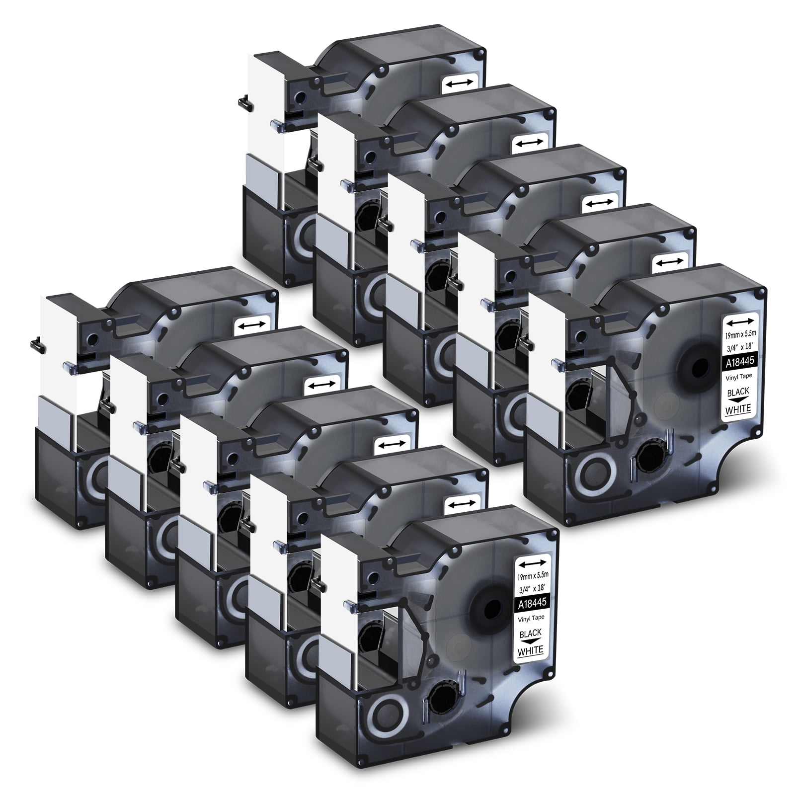 GREENCYCLE 10PK Compatible for Dymo Rhino 18445 3/4'' x 18ft Black on White Permanent IND Vinyl ...