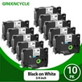 GREENCYCLE 10-Pack Black on White Label Tape, Compatible for Brother P ...