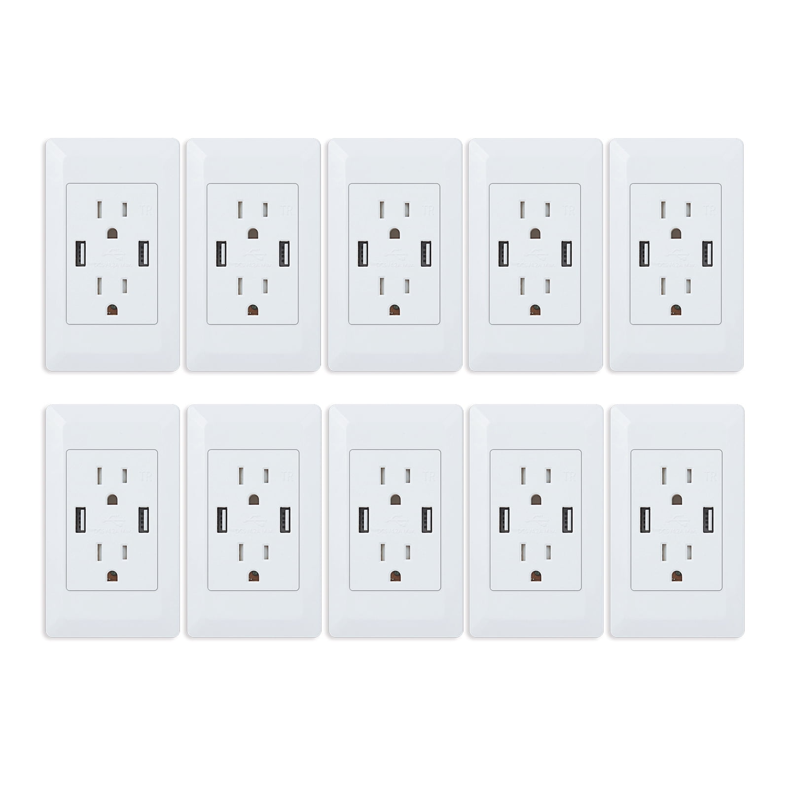 GREENCYCLE 10PK White Dual USB 4.2A Charger Wall Outlet Tamper ...